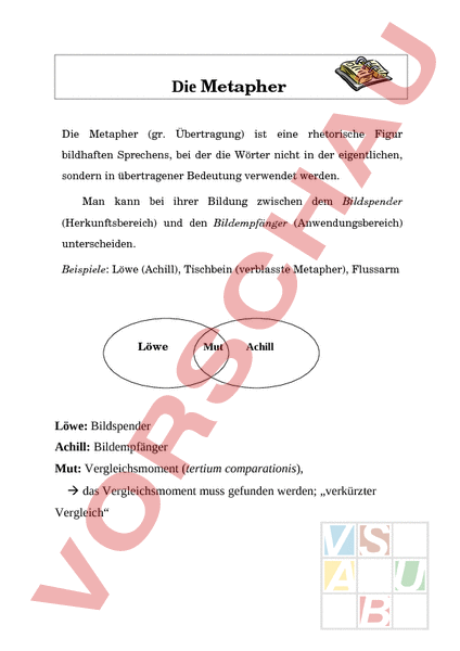 Arbeitsblatt: metapher - Deutsch - Texte schreiben