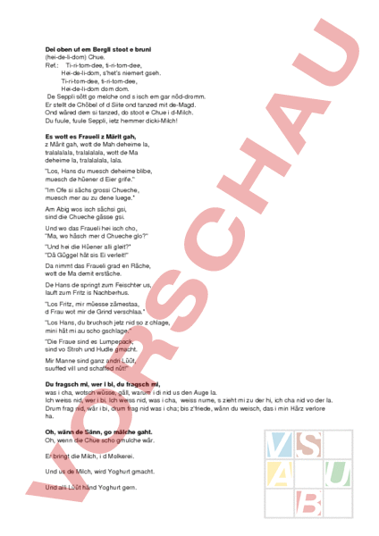 Arbeitsblatt: Lieder und Sprüchli Schweizerdeutsch - Musik - Singen ...