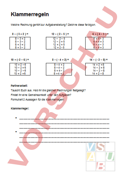 Arbeitsblatt: Klammerregeln / Vorzeichenregeln - Mathematik - Anderes Thema