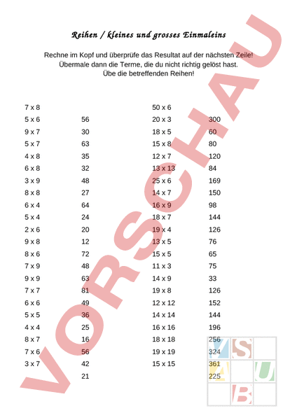 Arbeitsblatt: 1x1 überprüfen - Mathematik - Multiplikation