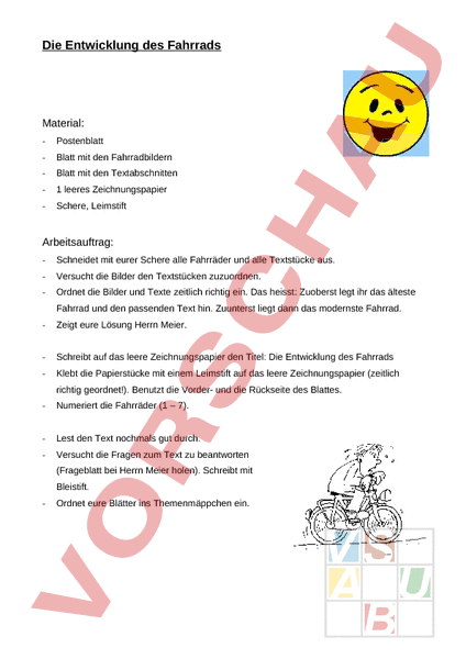 Arbeitsblatt: Entwicklung des Fahrrads - Deutsch - Textverständnis