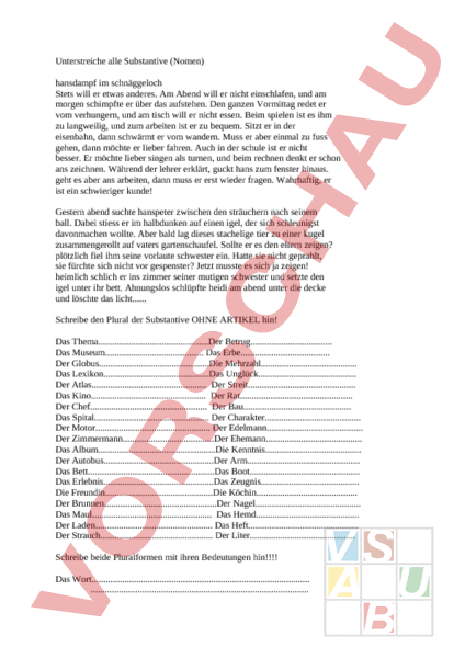 Arbeitsblatt: Substantive - Deutsch - Grammatik