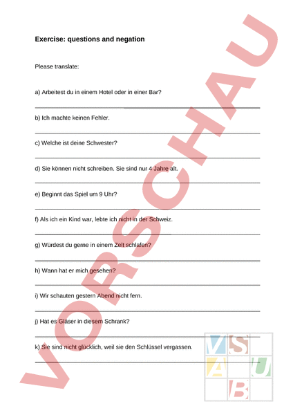 Arbeitsblatt: question and negation - Englisch - Grammatik