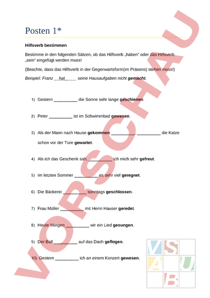 Arbeitsblatt: Perfekt Werkstatt - Deutsch - Grammatik