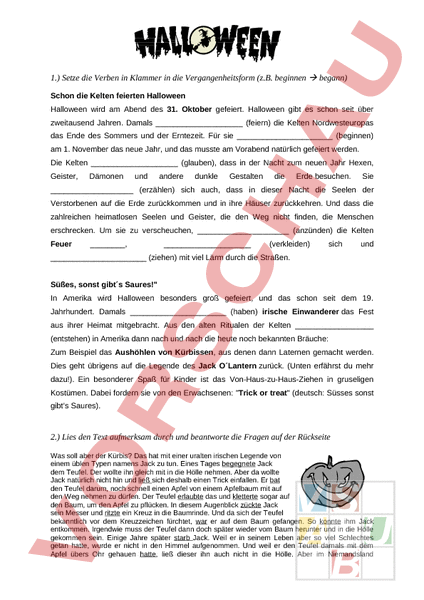 Arbeitsblatt: Halloween - Deutsch - Lesefertigkeit