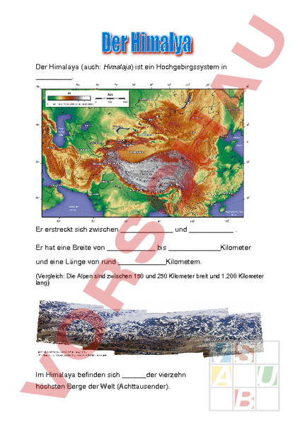 Arbeitsblatt: Himalaya - Info - Geographie - Asien