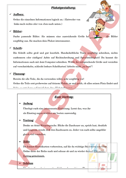 Arbeitsblatt: Referat - Deutsch - Vorlesen / Vortragen / Erzählen
