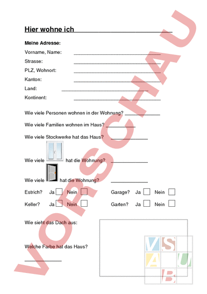 Arbeitsblatt: Hier wohne ich - mein zu Hause - Geographie - Anderes Thema