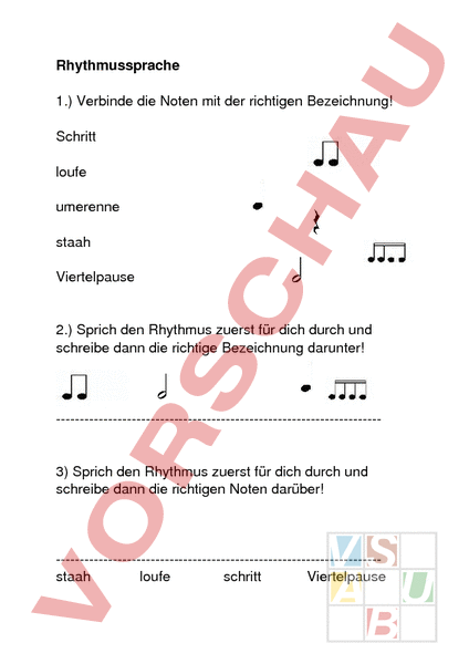 Arbeitsblatt: Rhythmussprache - Musik - Rhythmik