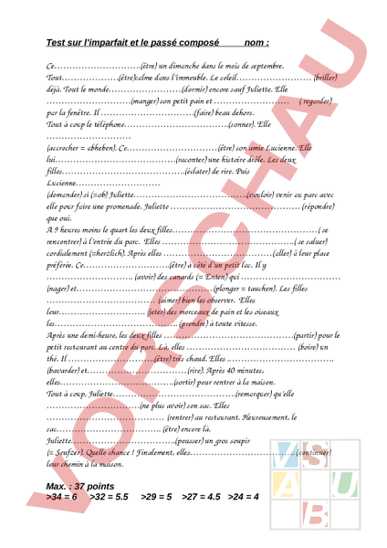 Arbeitsblatt: imparfait/passé composé - Französisch - Grammatik