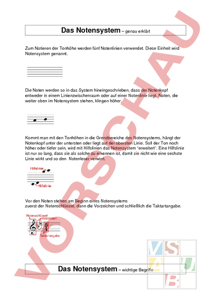 Arbeitsblatt: Das Notensystem - Musik - Musiktheorie / Noten