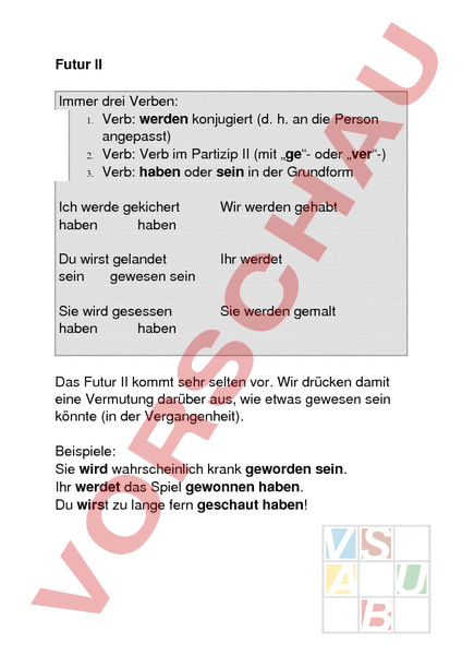 Arbeitsblatt: FuturII - Deutsch - Grammatik
