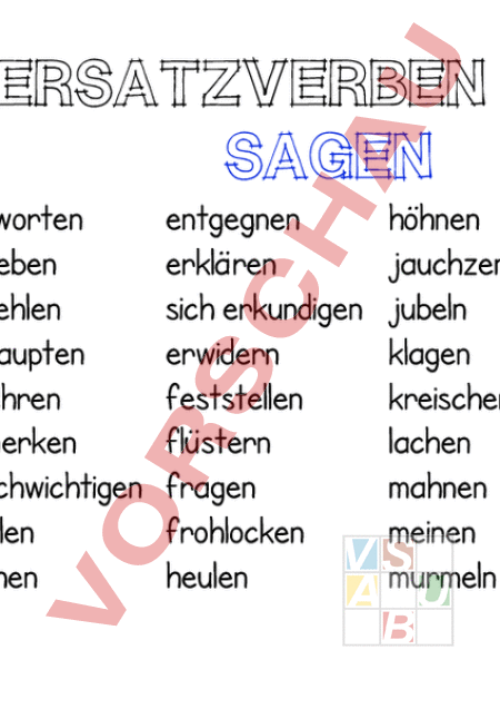 Arbeitsblatt: Merksatz Ersatzverben - Deutsch - Texte schreiben