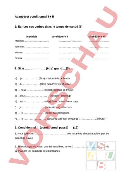Arbeitsblatt: Test Conditionnel 1 et 2 - Französisch - Grammatik
