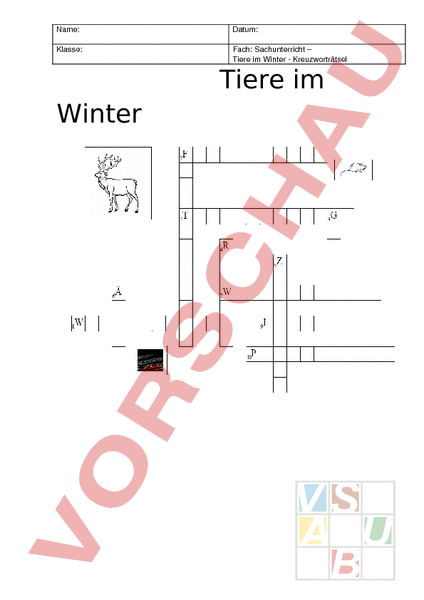 Arbeitsblatt: Tiere im Winter - Biologie - Tiere