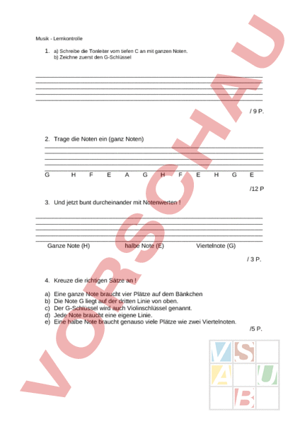 Arbeitsblatt: Notenlehre - Musik - Musiktheorie / Noten