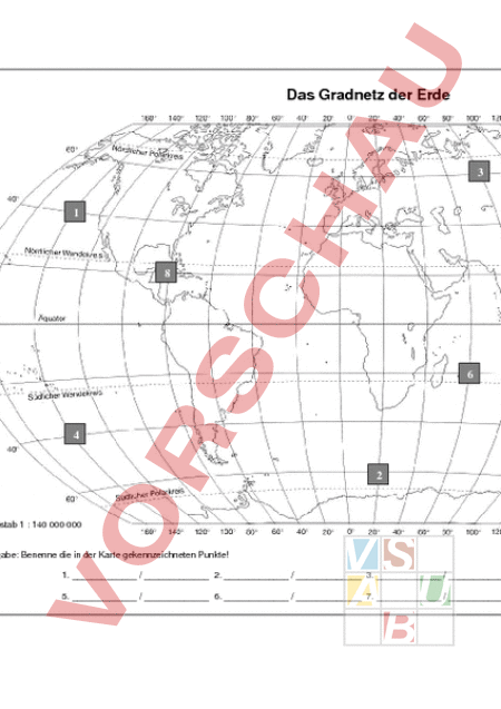 Arbeitsblatt: Gradnetz der Erde 1 - Geographie - Kartographie / Gradnetz