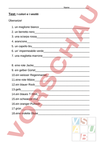 Arbeitsblatt: i colori e i vestiti - Italienisch - Lehrmittel