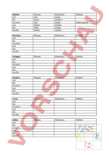 Arbeitsblatt: Präsens/Präteritum/Perfekt - Deutsch - Grammatik