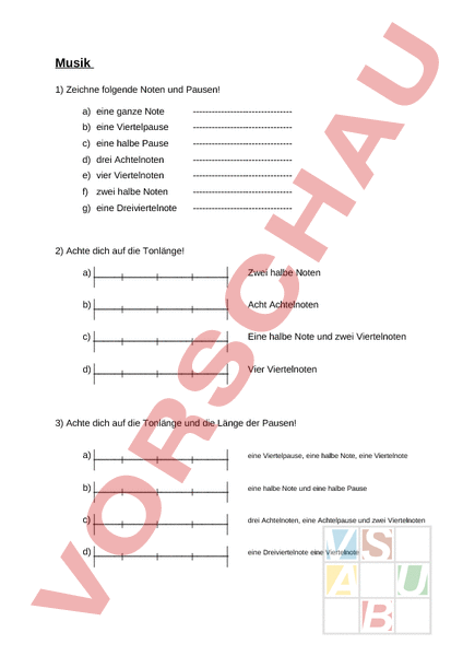 Arbeitsblatt: Tonlänge, Takte - Musik - Musiktheorie / Noten