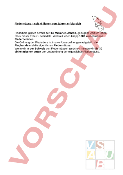 Arbeitsblatt: Fledermäuse - Biologie - Tiere