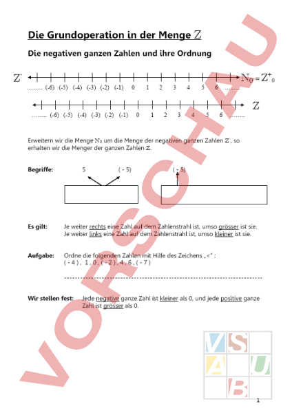 Arbeitsblatt: Grundoperationen in der Menge Z - Mathematik - Algebra