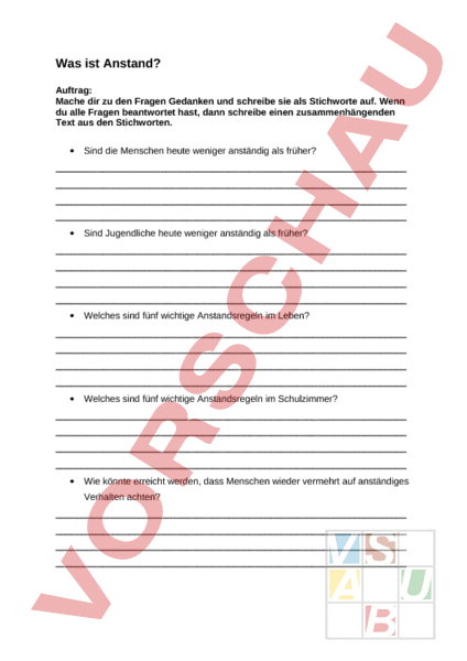 Arbeitsblatt: Was ist Anstand? - Diverses / Fächerübergreifend ...