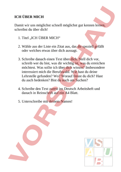 Arbeitsblatt: ich über mich - Diverses / Fächerübergreifend - Anderes Thema