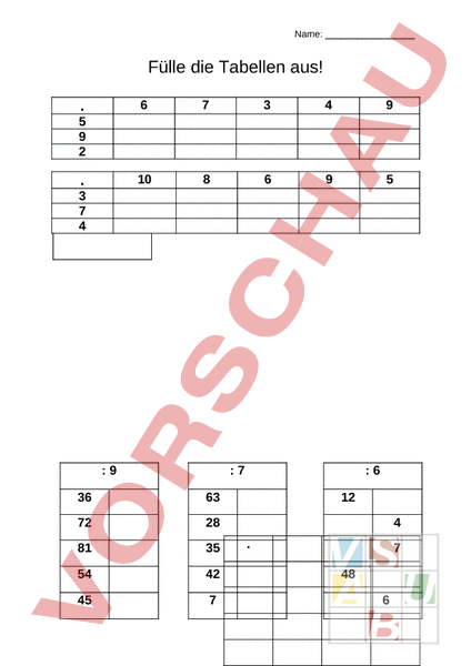 Arbeitsblatt: Uebungsblatt alle Reihen - Mathematik - Multiplikation