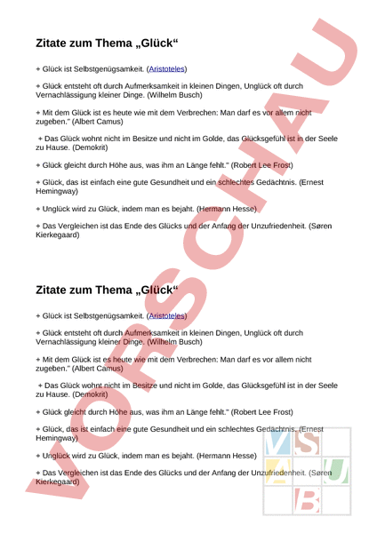 Arbeitsblatt: GLückszitate - Deutsch - Gemischte Themen