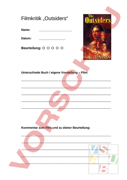 Arbeitsblatt: Vorlage FIlmkritik - Deutsch - Gemischte Themen