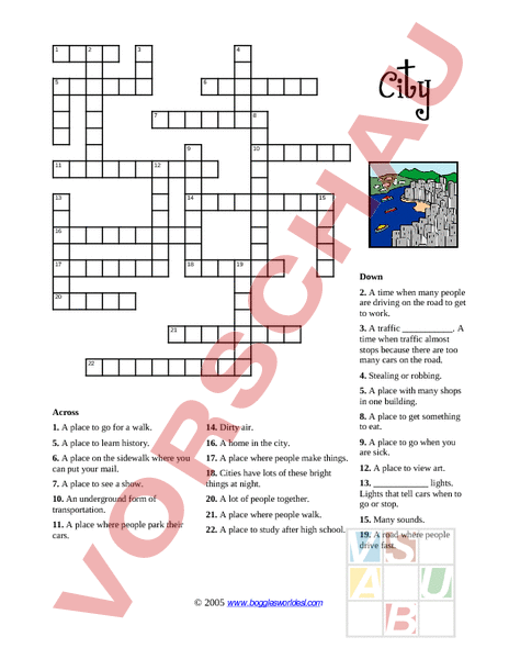 Arbeitsblatt: City_Crossword - Englisch - Wortschatz