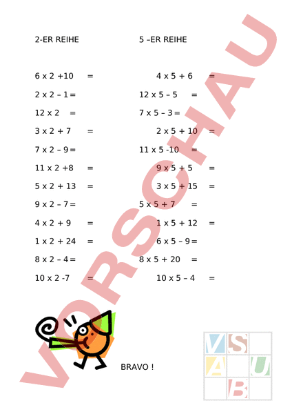 Arbeitsblatt: 2er-und 5er-Reihe - Mathematik - Multiplikation