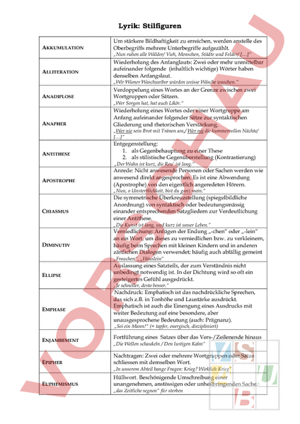 Arbeitsblatt: Stilfiguren - Deutsch - Vorlesen / Vortragen / Erzählen Arbeitsblatt: Stilfiguren - Deutsch - Vorlesen / Vortragen / Erzählen