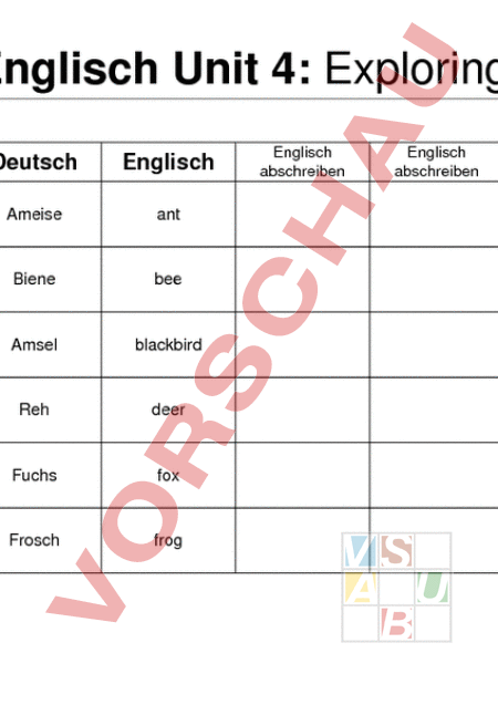 Arbeitsblatt: Unit 4 - Englisch - Lehrmittel