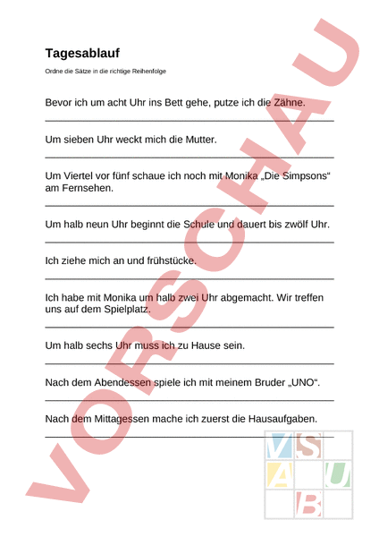 Arbeitsblatt: Tagesablauf - Deutsch - Textverständnis