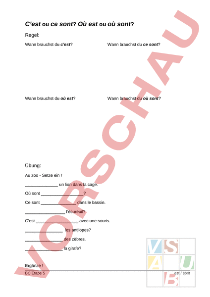 Arbeitsblatt: C'est und ce sont - Französisch - Grammatik