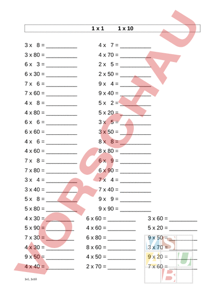 Arbeitsblatt: kleines und grosses 1x1 - Mathematik - Multiplikation