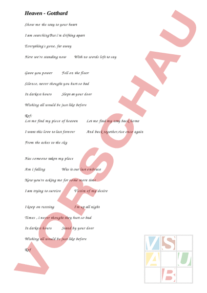 Arbeitsblatt: heaven-gotthard - Musik - Singen / Lieder