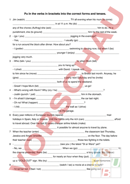 Arbeitsblatt: Mixed tenses - Englisch - Grammatik