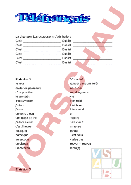 Arbeitsblatt: Téléfrançais - Französisch - Wortschatz