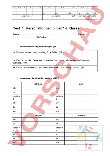 Arbeitsblatt: Verben - Personalformen - Deutsch - Grammatik