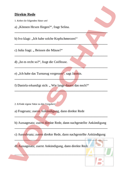 Arbeitsblatt: Direkte Rede - Deutsch - Grammatik