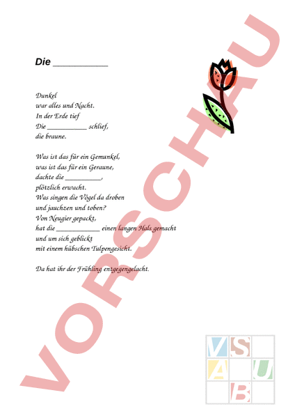 Arbeitsblatt: Die Tulpe - Deutsch - Leseförderung / Literatur