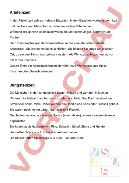 Arbeitsblatt: Altsteinzeit und Jungsteinzeit - Geschichte - Urzeit