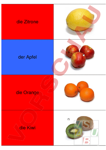 Arbeitsblatt: Wortschatzkarten Obst - Deutsch - DaZ