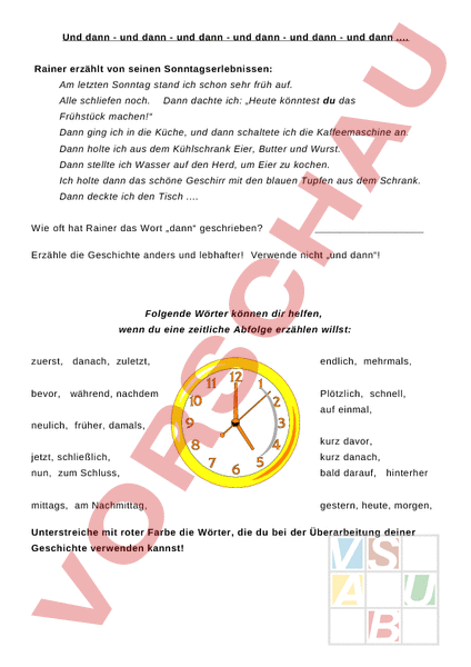 Arbeitsblatt: und dann und dann und dann - Deutsch - Texte schreiben