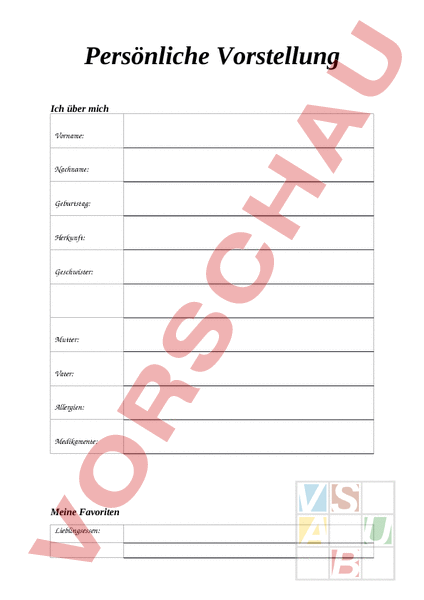 Arbeitsblatt: Persönliche Vorstellung - Diverses / Fächerübergreifend ...