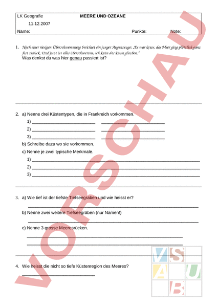 Arbeitsblatt: LK Meere und Ozeane - Geographie - Anderes Thema