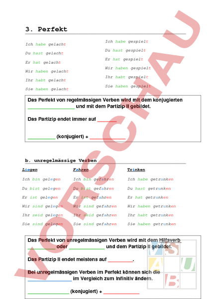 Arbeitsblatt: Perfekt - Deutsch - Grammatik